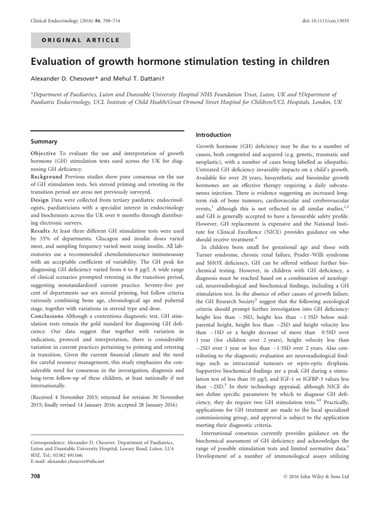 Evaluation of growth hormone stimulation testing in children | PDF ...