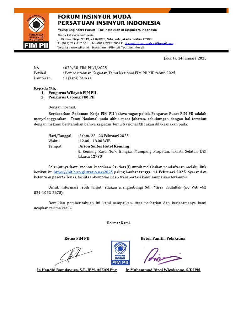 070 - SU-FIM-PII - I - 2025 - Surat Pemberitahuan Tenas 2025 | PDF