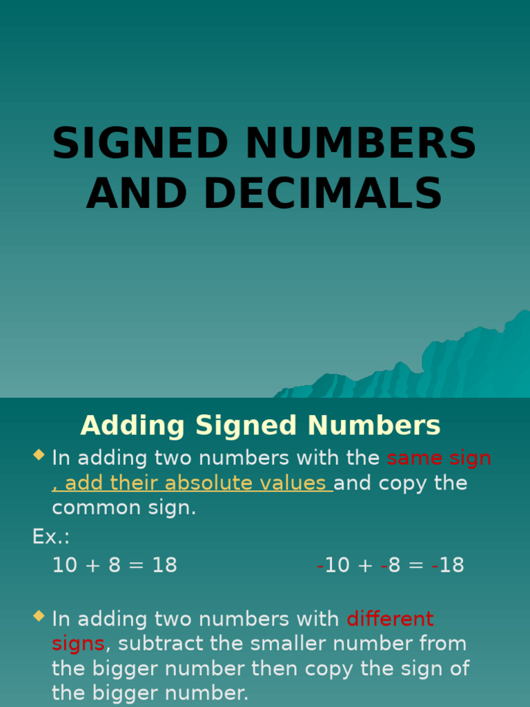 2.Signed-numbers-and-decimals | PDF | Subtraction | Numbers