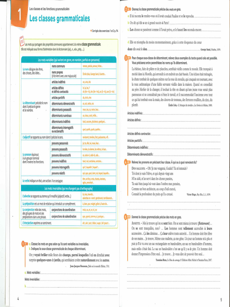 S2 - Grammaire - Les Classes Grammaticales | PDF