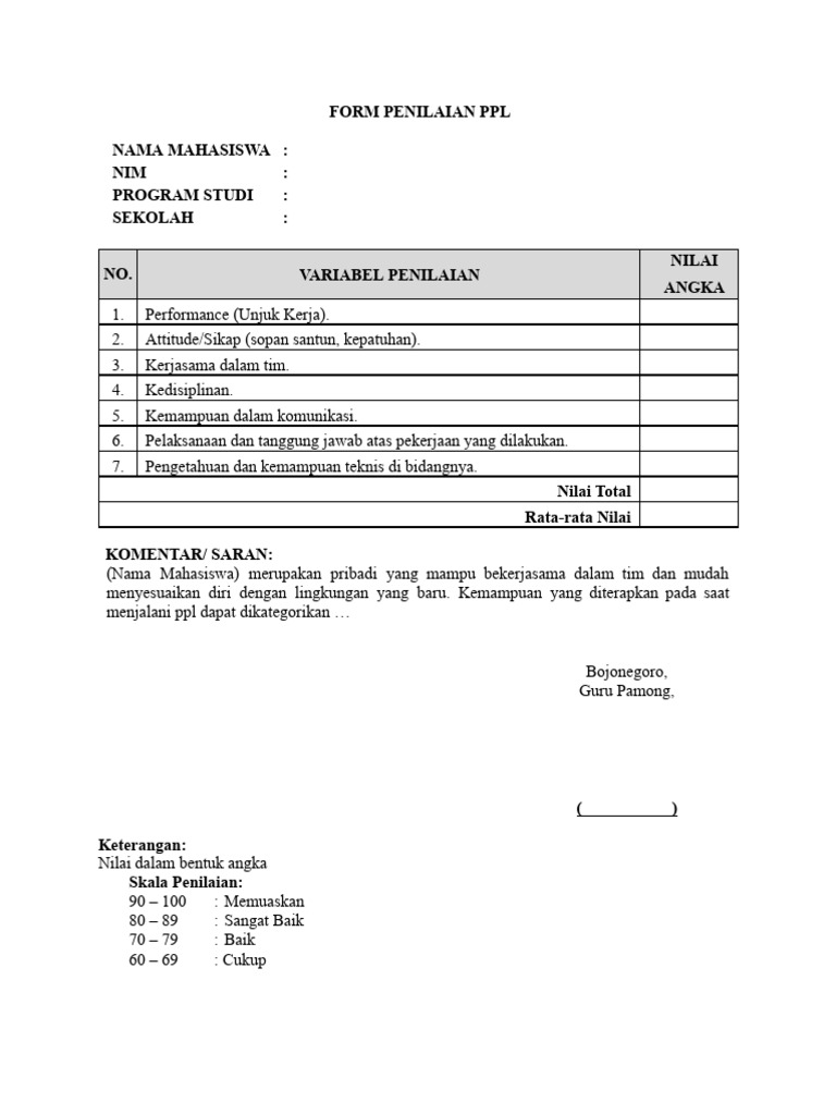 Form Penilaian PPL | PDF
