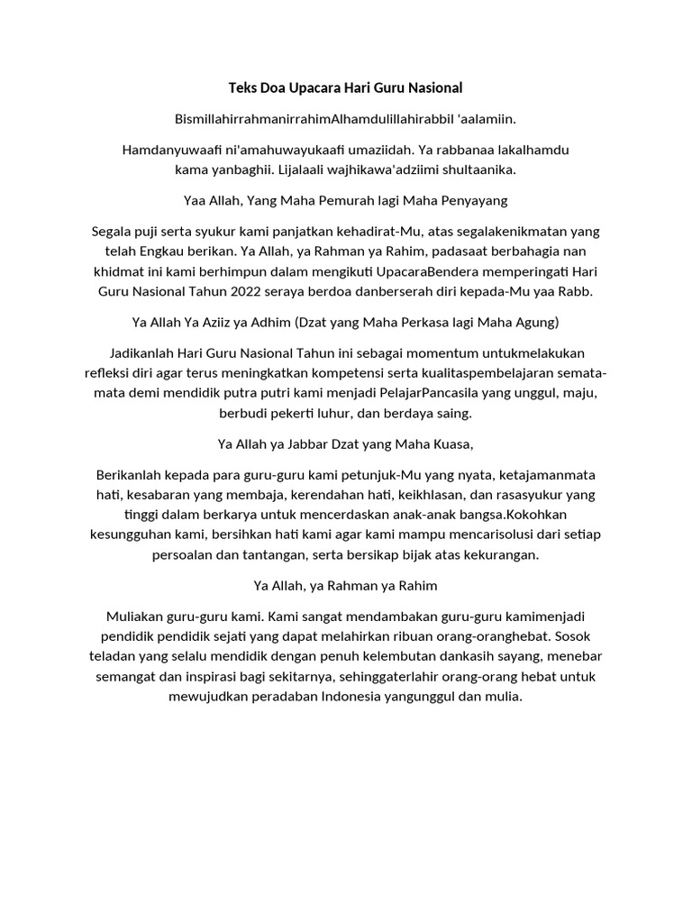 Doa Upacara Hari Guru Nasional | PDF