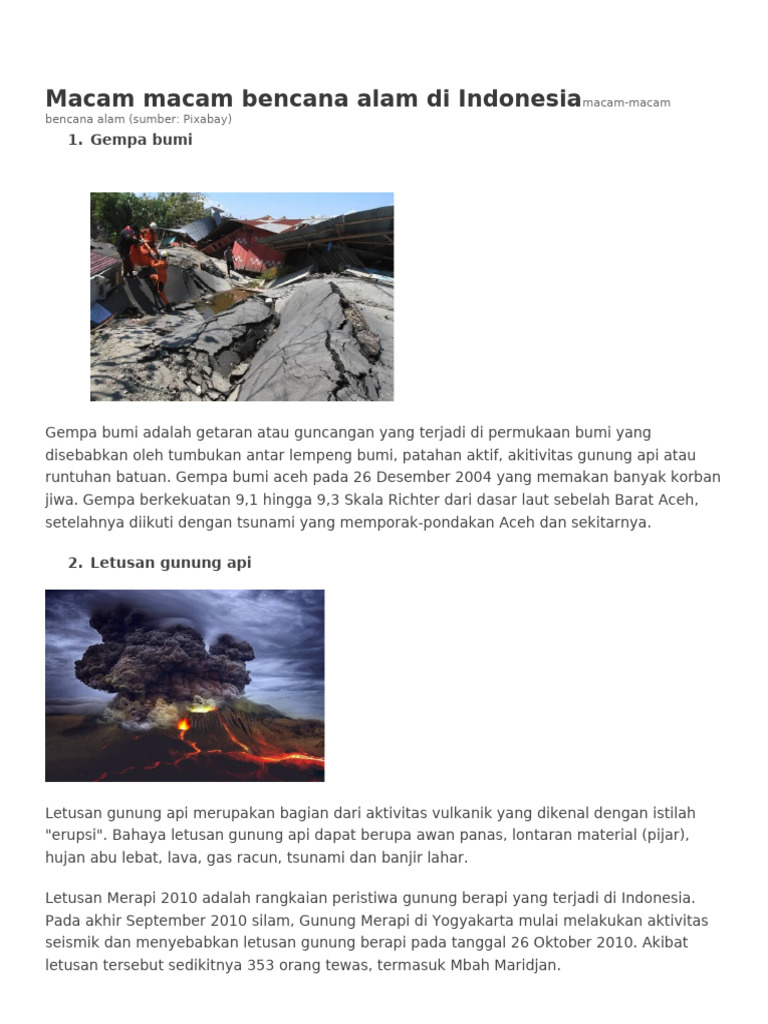 Macam Macam Bencana Alam Di Indonesiamacam | PDF