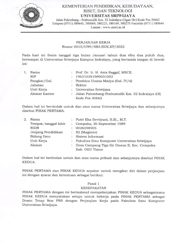 SB3.BUK.KP.0015 PERJANJIAN PUTRI EKA SEVTIYUNI | PDF