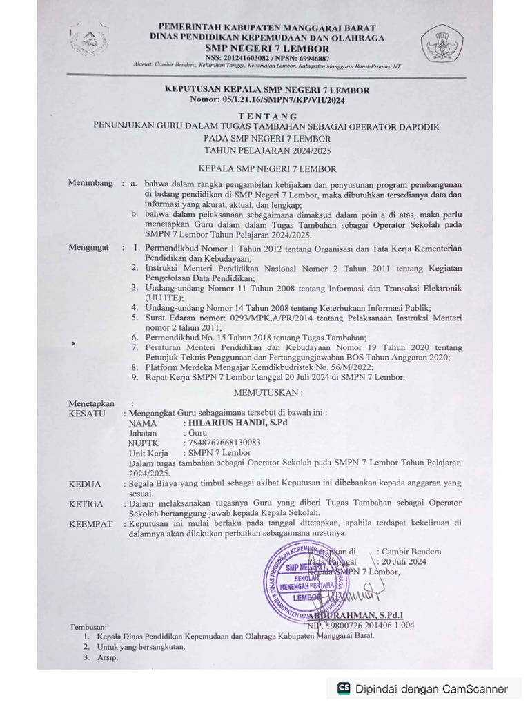 SK OPERATOR SEKOLAH | PDF