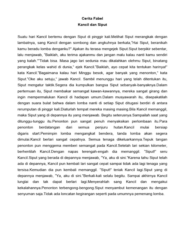 Kancil Kalah Lomba dari Siput | PDF