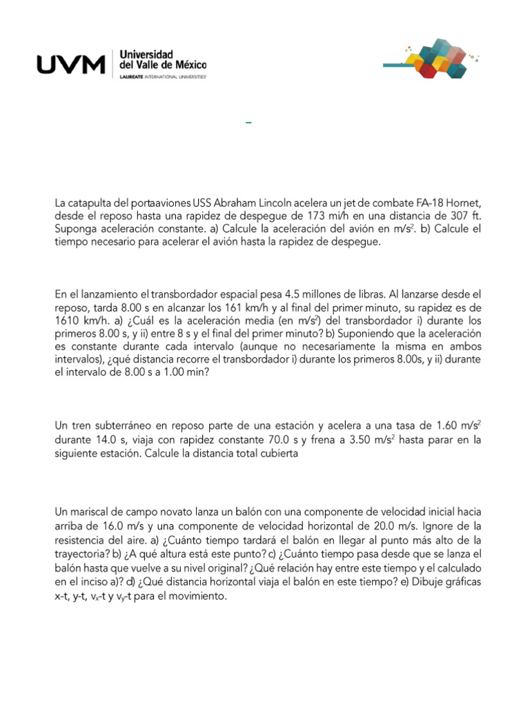 U1-Ejercicios-Cinemática de Una Partícula | PDF