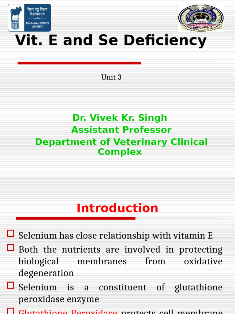 Selenium & Vitamin E Deficiency in Animals | PDF | Selenium | Vitamin E