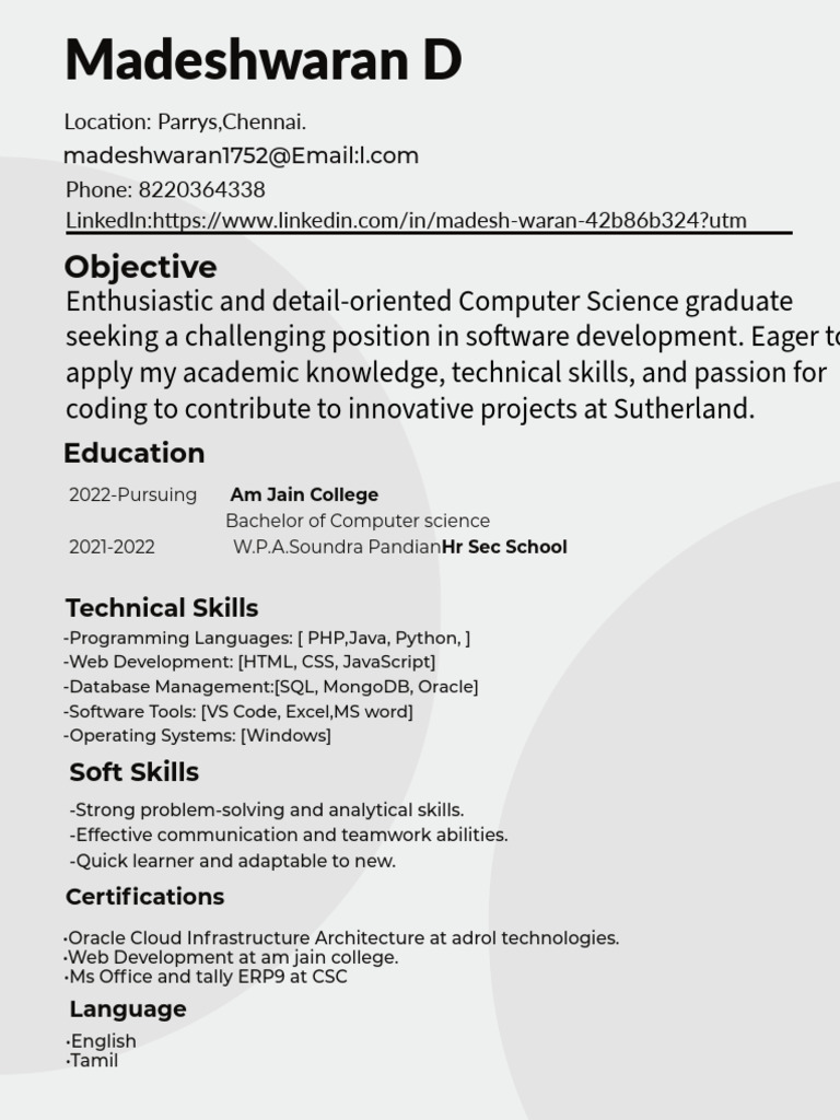 Computer Science Graduate Resume | PDF