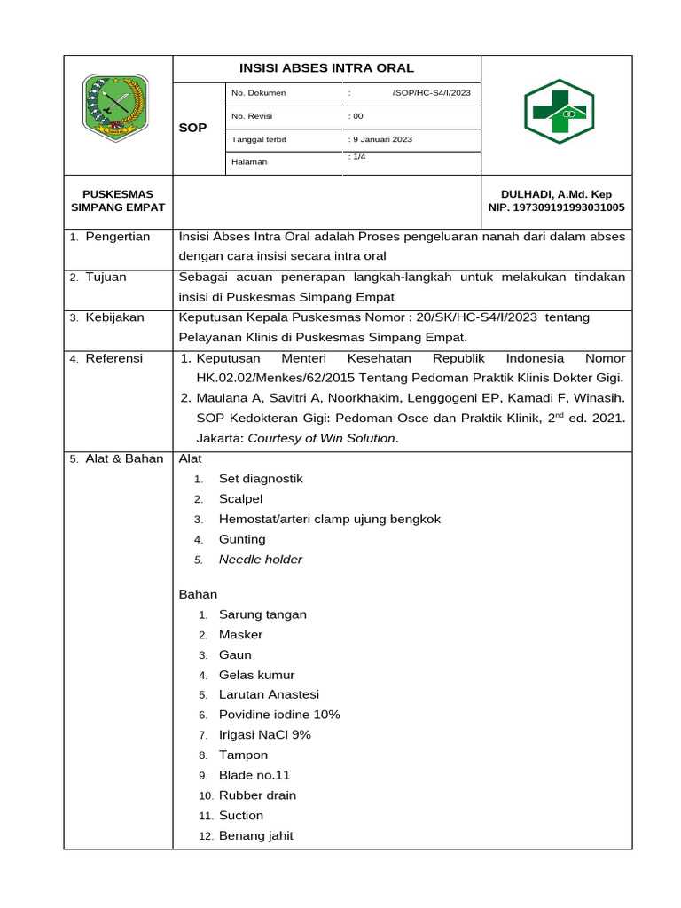 Sop Insisi Abses Intra Oral | PDF
