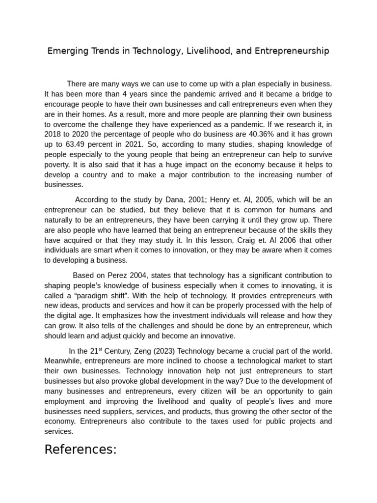 Emerging Trends in Technology, Livelihood, and Entrepreneurship | PDF ...