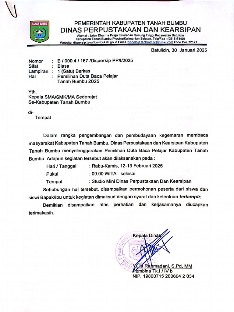 Surat permohonan peserta pemilihan duta | PDF