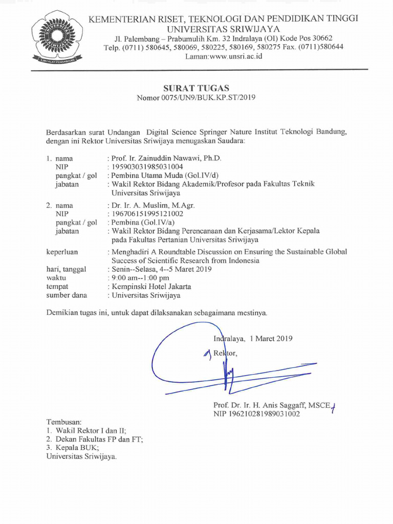 BUK - KP.ST.0075 Surtug Prof. Ir Zainuddin & Dr. Ir A. Muslim Ke ...