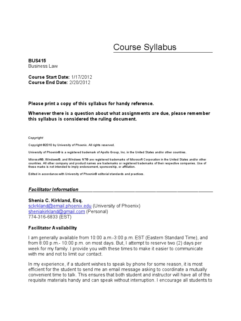 BUS 415 Course+Syllabus | PDF | Internet Forum | Test (Assessment)
