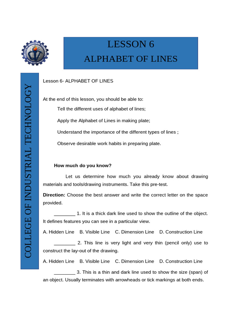 LESSON 6 Alphabet of Lines 1 | PDF | Drawing | Technical Drawing