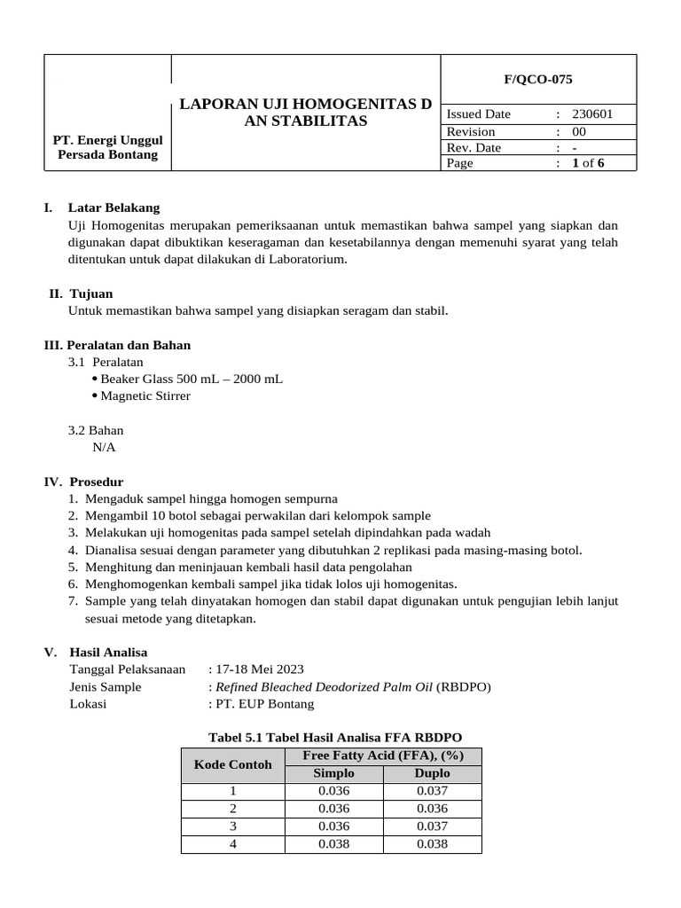 2. F-QCO-075 Laporan Uji Homogenitas Dan Stabilitas Product RBDPO_Uji ...