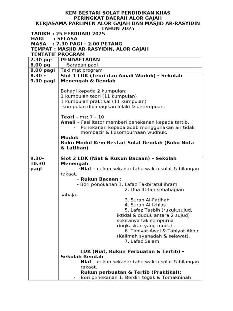 Tentatif Kbs Pendidikan Khas Parlimen Alor Gajah 2025 | PDF