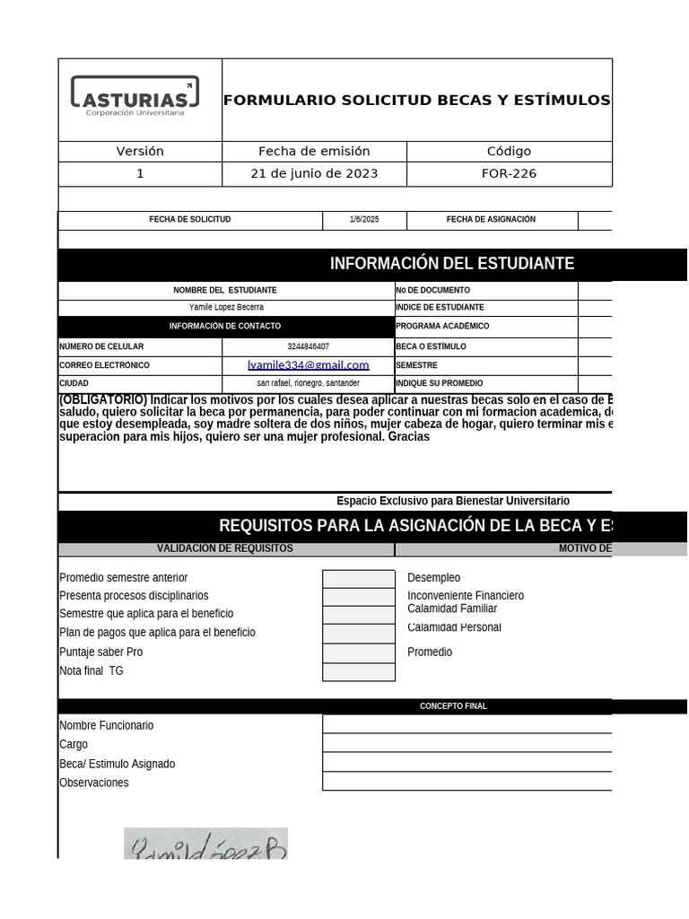 AS - 10054163 - FOR-226 Formato Solicitud Becas y Estímulos | PDF