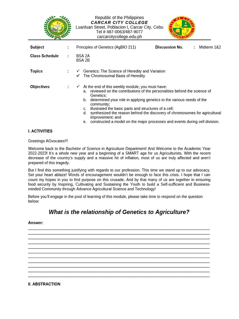 Genetics Module Midterm 1and2 22-23 | PDF | Cell (Biology ...