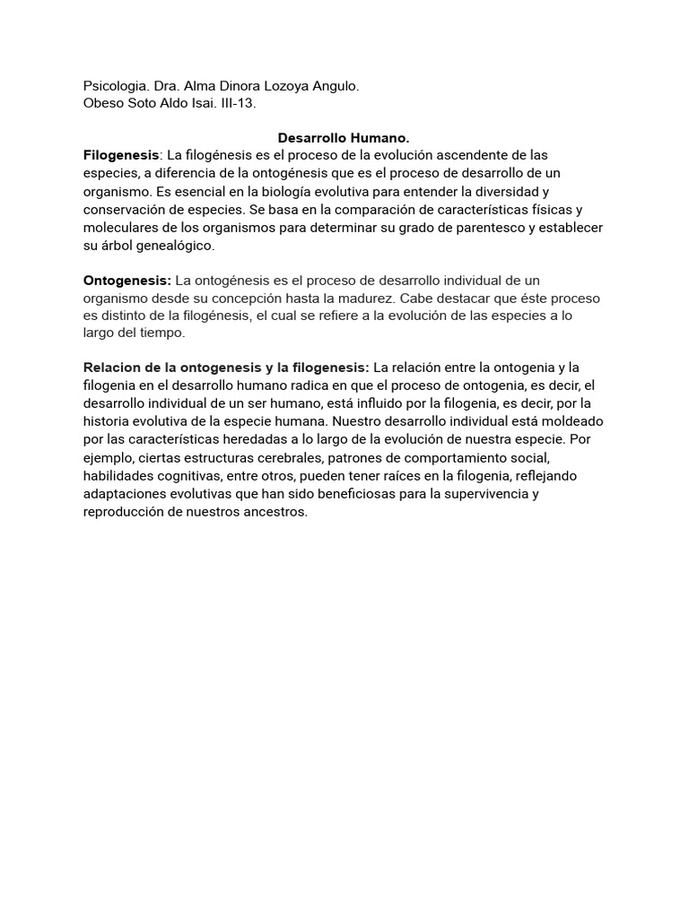 Filogénesis y Ontogénesis en Humanos | PDF