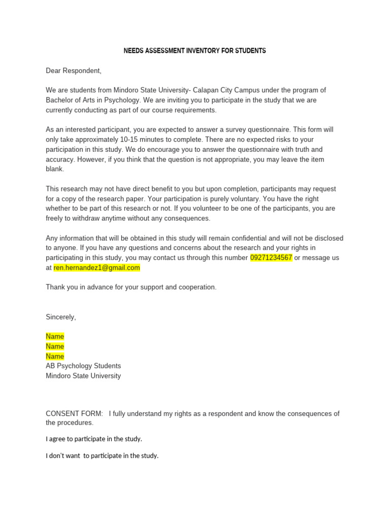 Student Needs Assessment Survey | PDF | Teachers | Fear