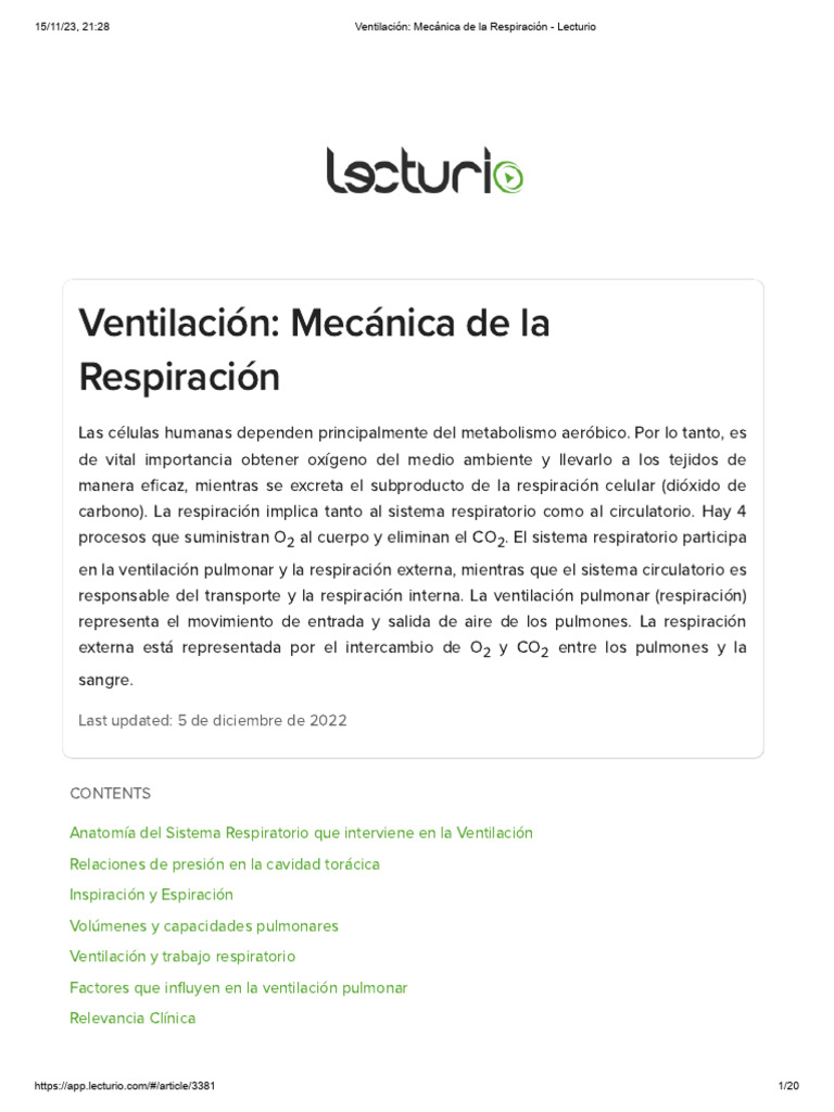 Ventilación_ Mecánica de la Respiración - Lecturio | PDF | Respiración | Sistema respiratorio