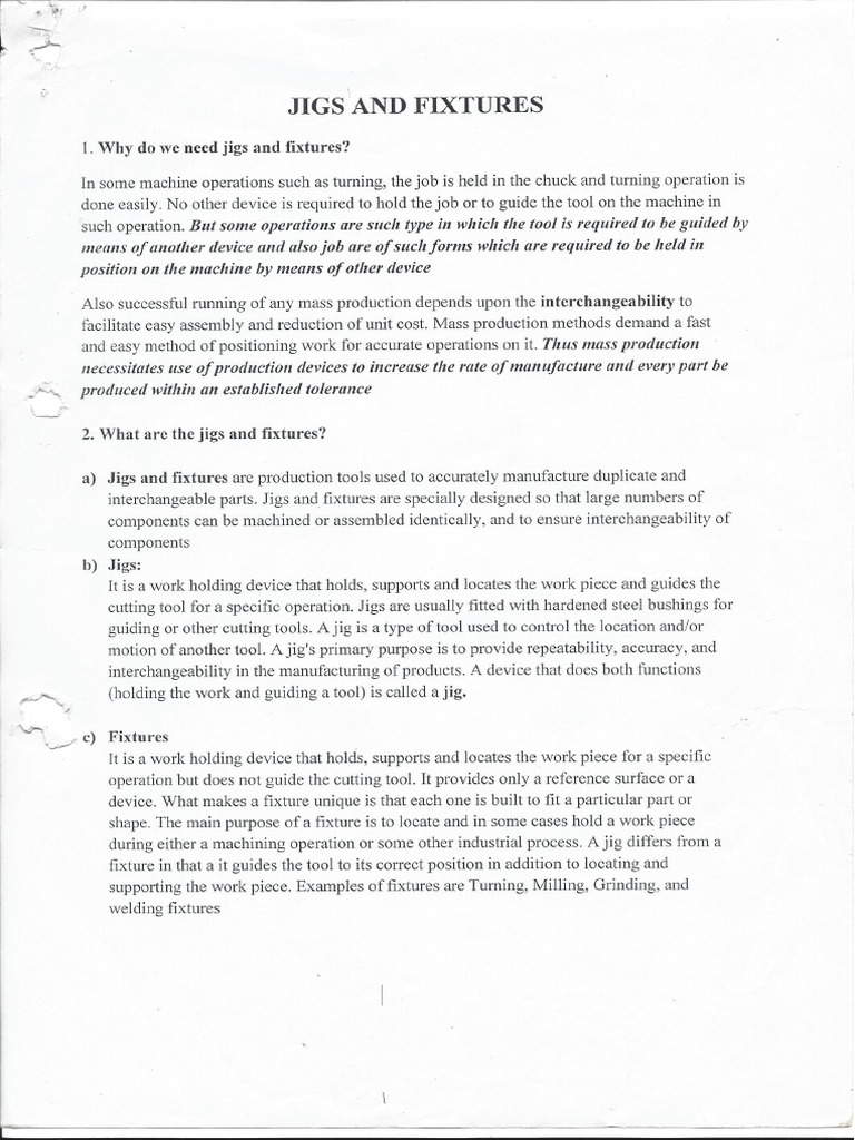 Jigs and Fixtures Notes | PDF