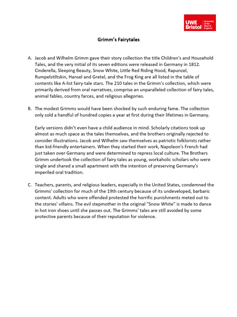 02B Grimm's Fairytales | PDF | Brothers Grimm | Fairy Tales