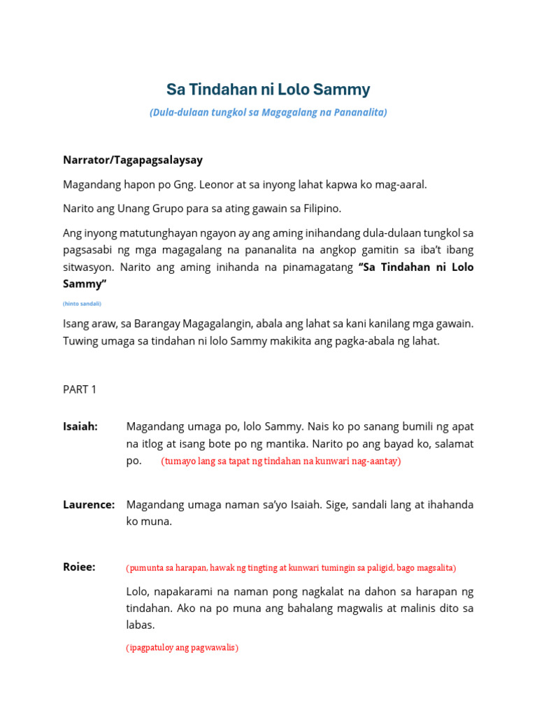 Sa Tindahan ni Lolo Sammy | PDF