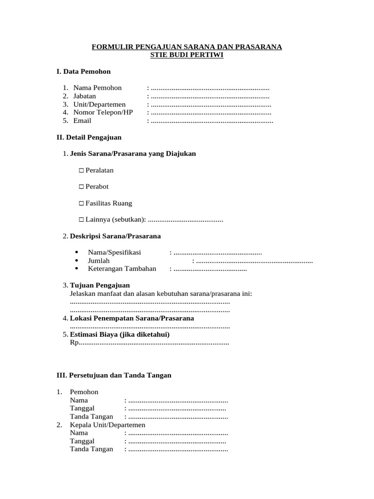 Formulir Pengajuan Sarana Prasarana | PDF