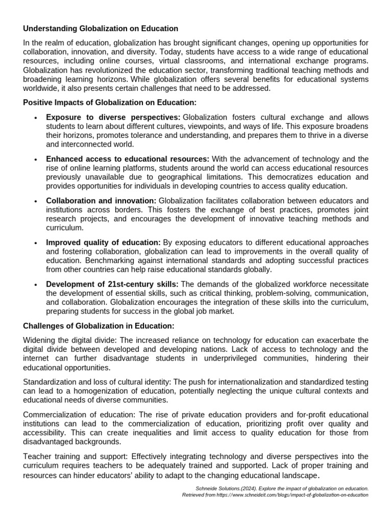 Globalization in Education | PDF | Globalization | Educational Technology
