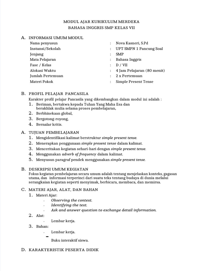 Modul Ajar Simple Present Ok 2 | PDF