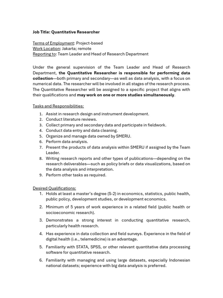 TOR Quantitative Researcher 2024 | PDF | Data | Data Analysis