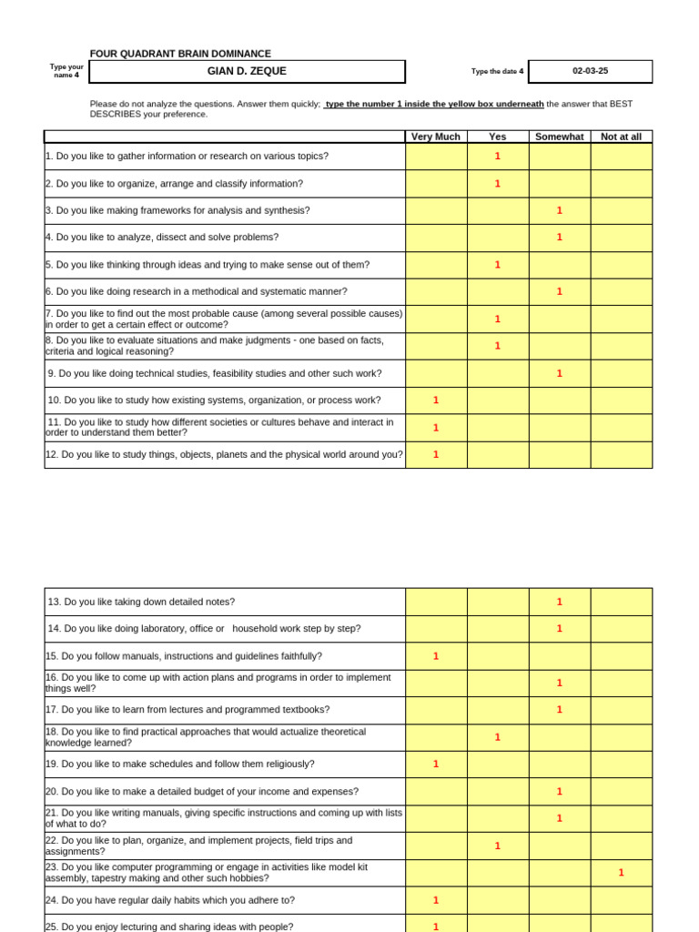 Four-Quadrant-Brain-Dominance updated (2) | PDF | Cognition