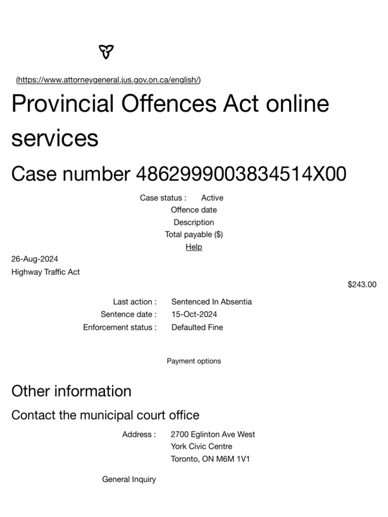 Provincial Offences Act Online Services | PDF