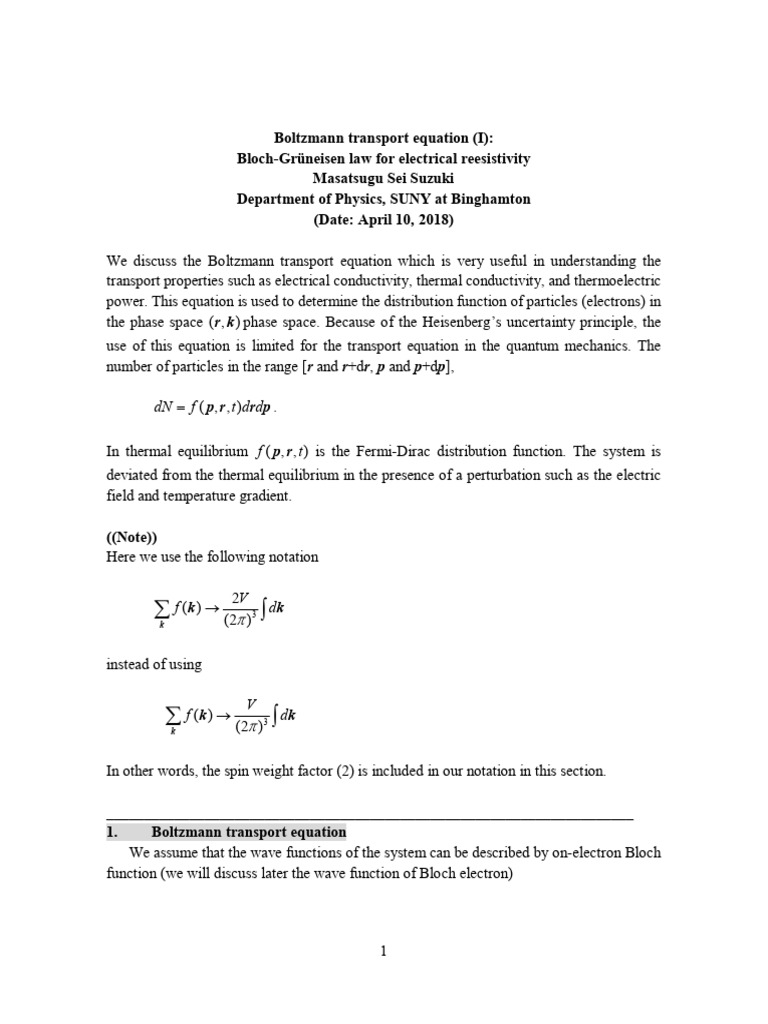 14 1 Boltzmann Transport Equation Pdf Phonon Wave Function