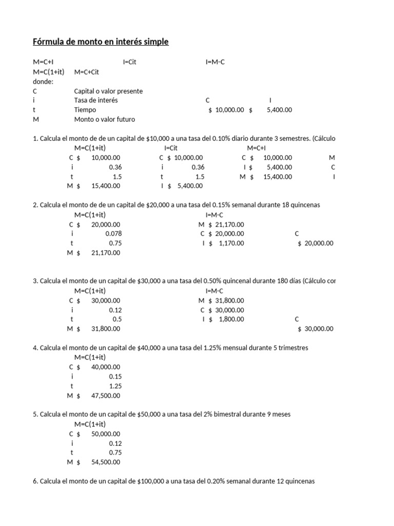 T2 Interés Simple (Ejemplo Monto) | PDF