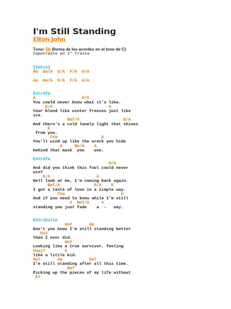 I'm Still Standing Chords and Lyrics | PDF