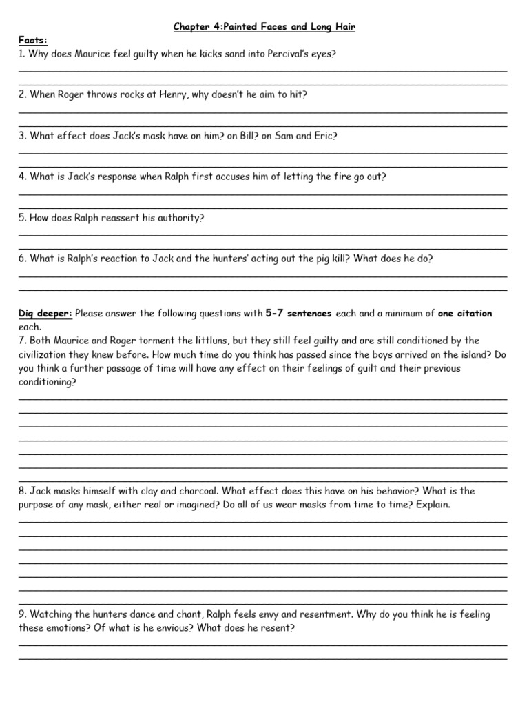 Lord of The Flies Chapter 4 Questions | PDF