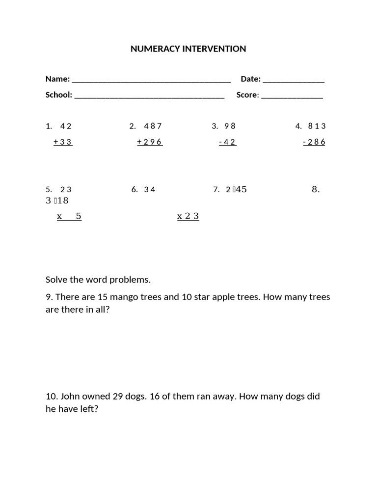 Numeracy Intervention Day 1 | PDF