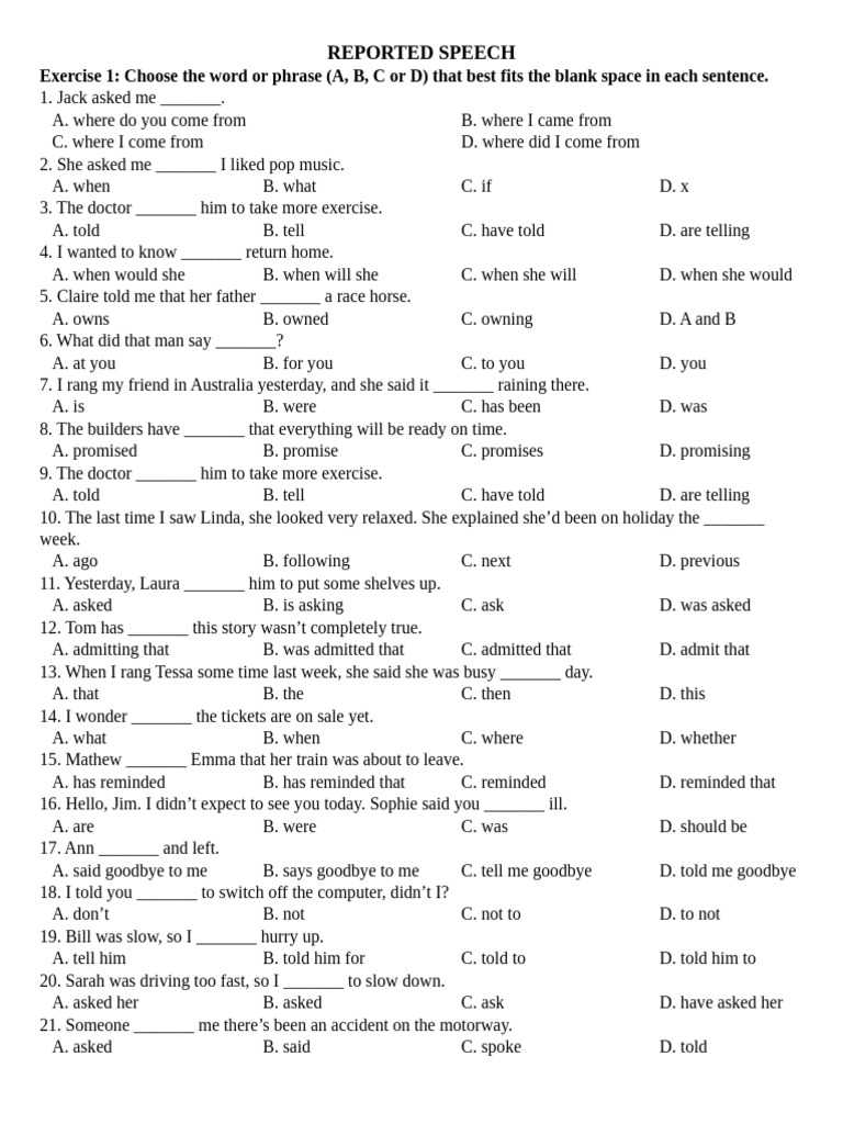 REPORTED SPEECH - GRADE 12 | PDF