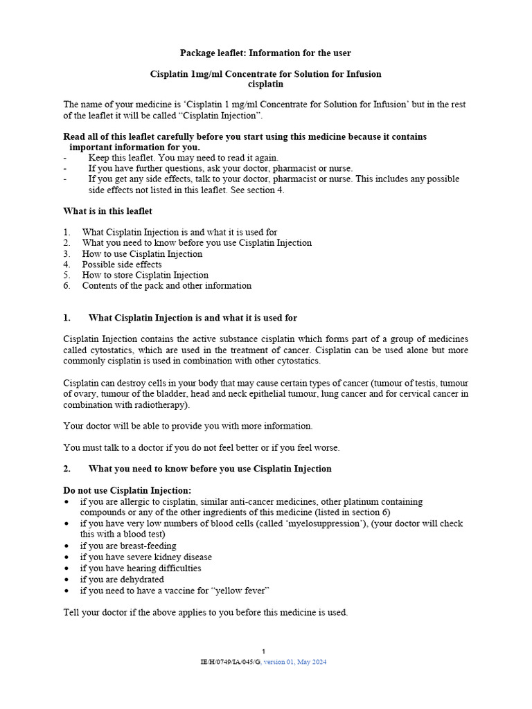 IE/H/0749/IA/045/G:, Version 01, May 2024 | PDF | Chemistry | Dose ...