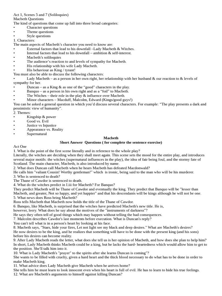 Act 1 scenes 5-7 | PDF | Macbeth | Shakespearean Tragedies