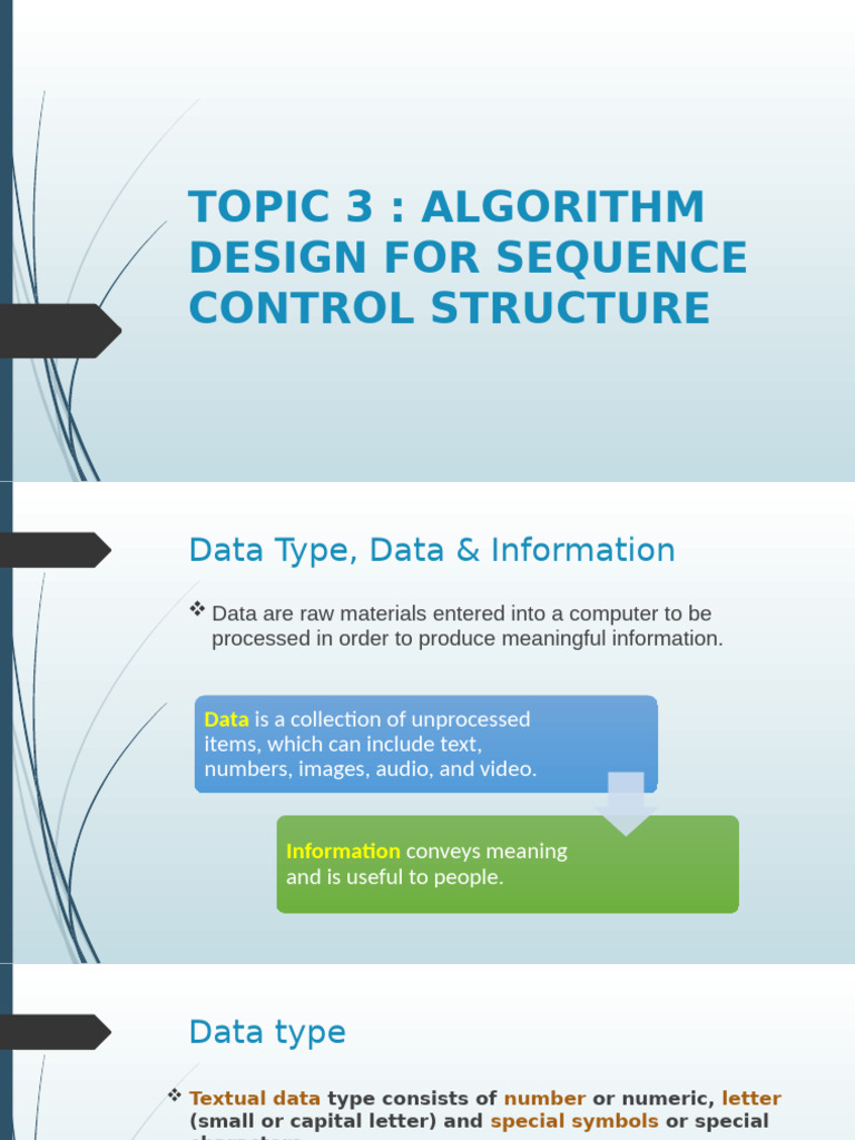 Csc121 Topic 3 Algorithm Design For Sequence Control Structure Pdf Data Type Boolean