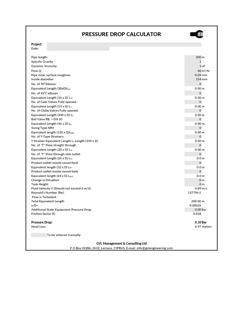 GVL - Pressure Drop Calculator v4 | PDF | Fluid Dynamics | Reynolds Number