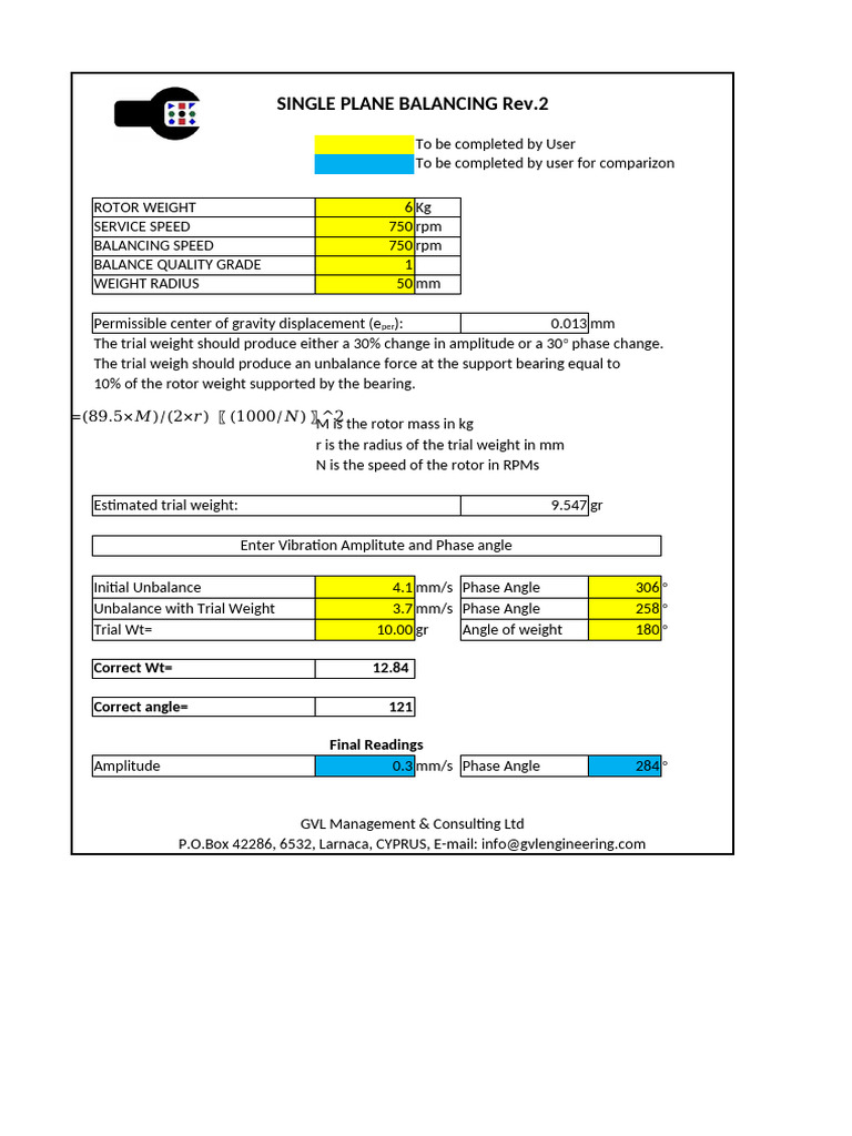 GVL - Single Plane Balancing Calculator R2 | PDF