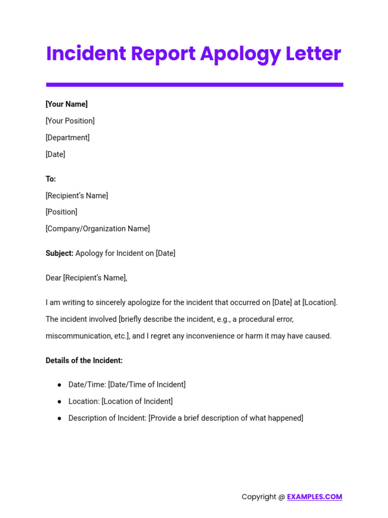 Apology Letter for Incident Report | PDF