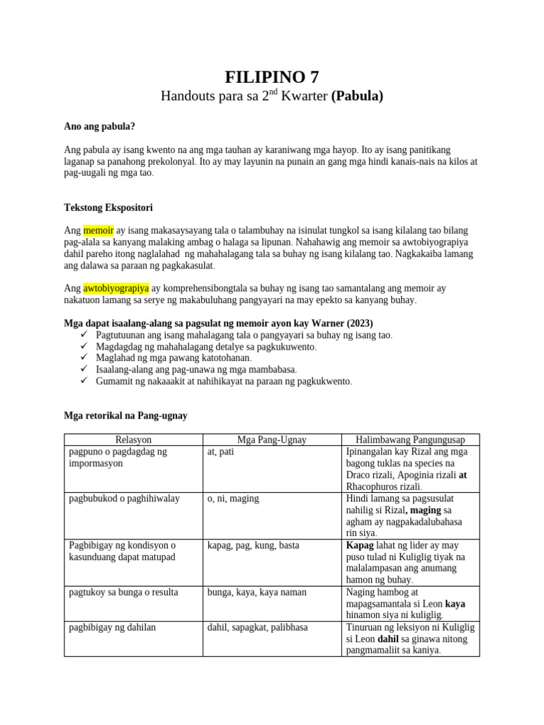 Handouts (Pabula) | PDF