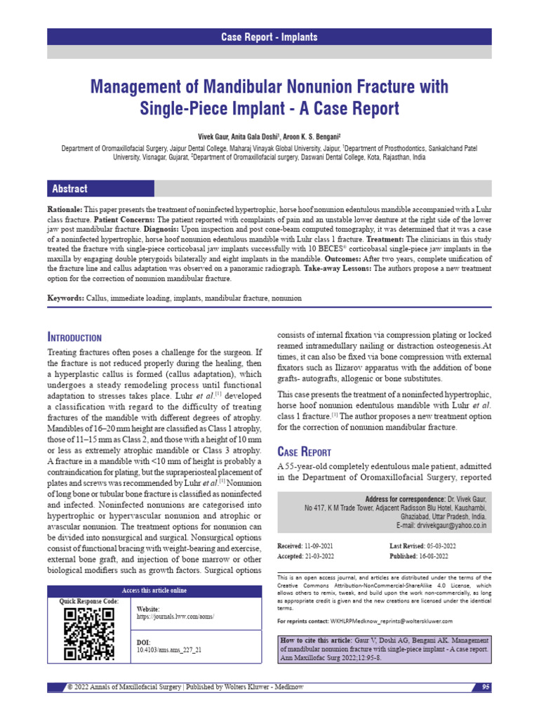 Management of Mandibular Nonunion Fracture With.20 | PDF | Dental ...