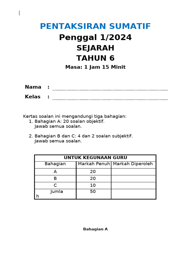Pakej Kombo 10 Set Kertas Pentaksiran Sumatif Tahun 6 Penggal 1202420 | PDF